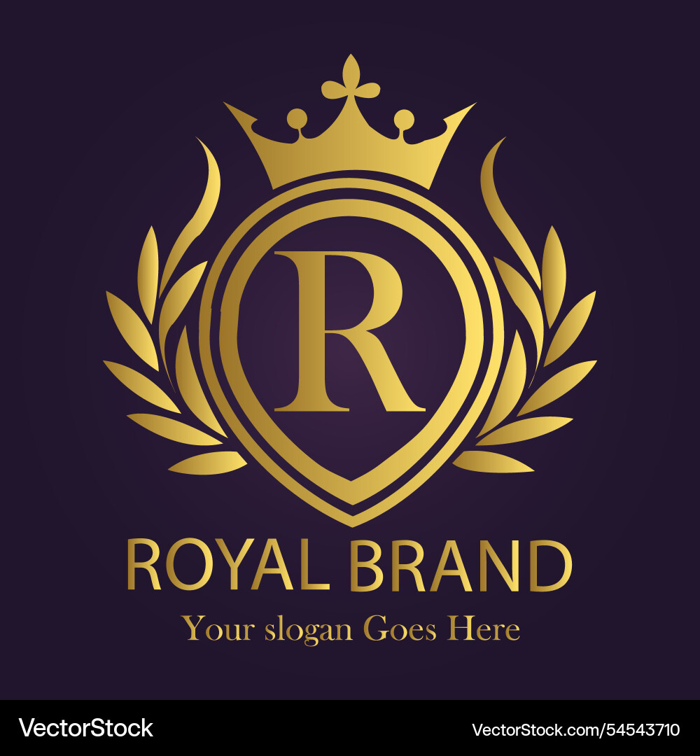 Letter r luxury gold crest logo template Vector Image