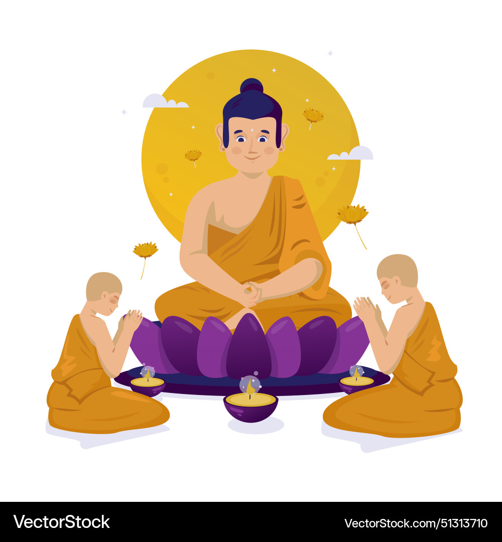 Monks worship with buddhist meditation Royalty Free Vector