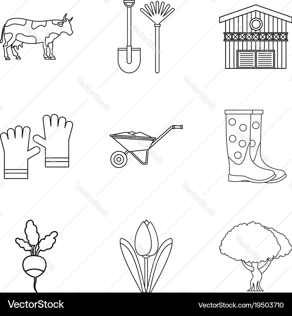 Peasant farm icons set outline style Royalty Free Vector