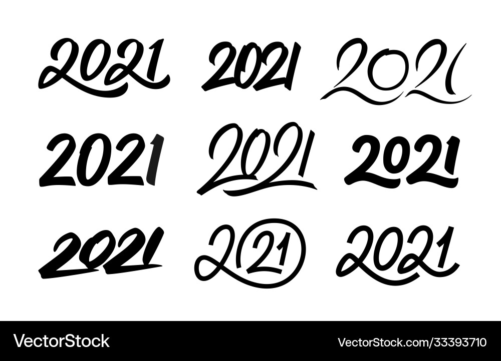 Set new year 2021 calligraphy numbers Royalty Free Vector