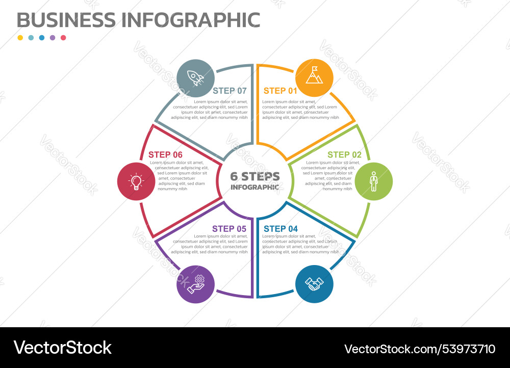 Visual data presentation cycle diagram with 6 Vector Image