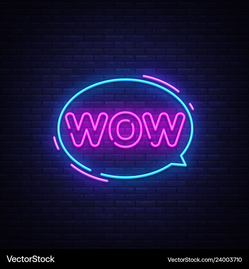 Wow neon text pop art sign Royalty Free Vector Image
