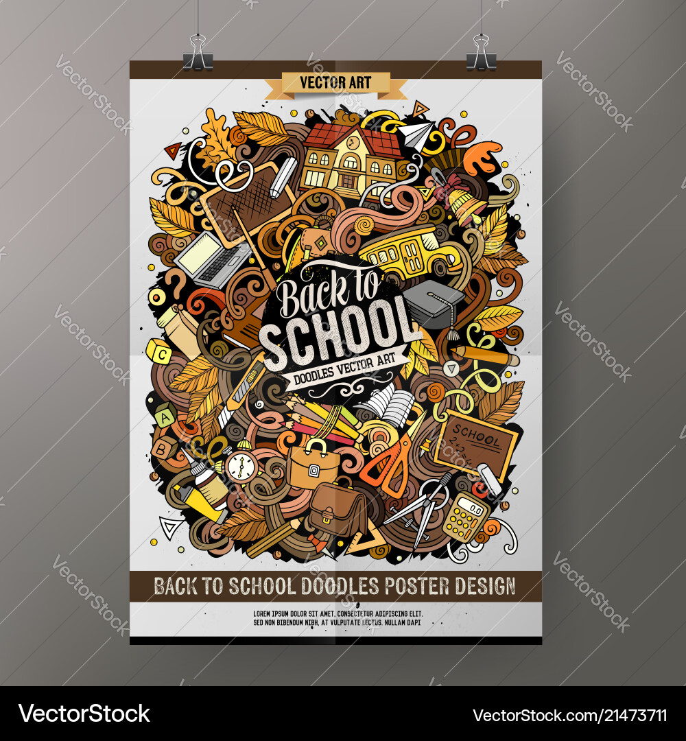 Cartoon hand drawn doodles school poster design Vector Image