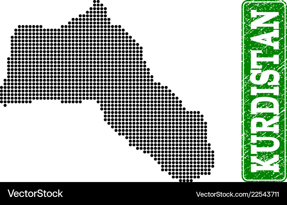 Dotted map of kurdistan and grunge rectangle Vector Image