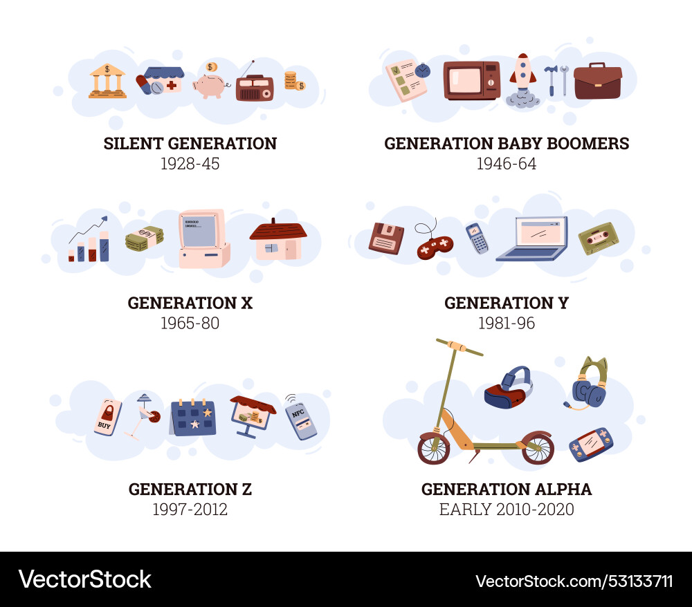 People generations set cartoon symbols Royalty Free Vector
