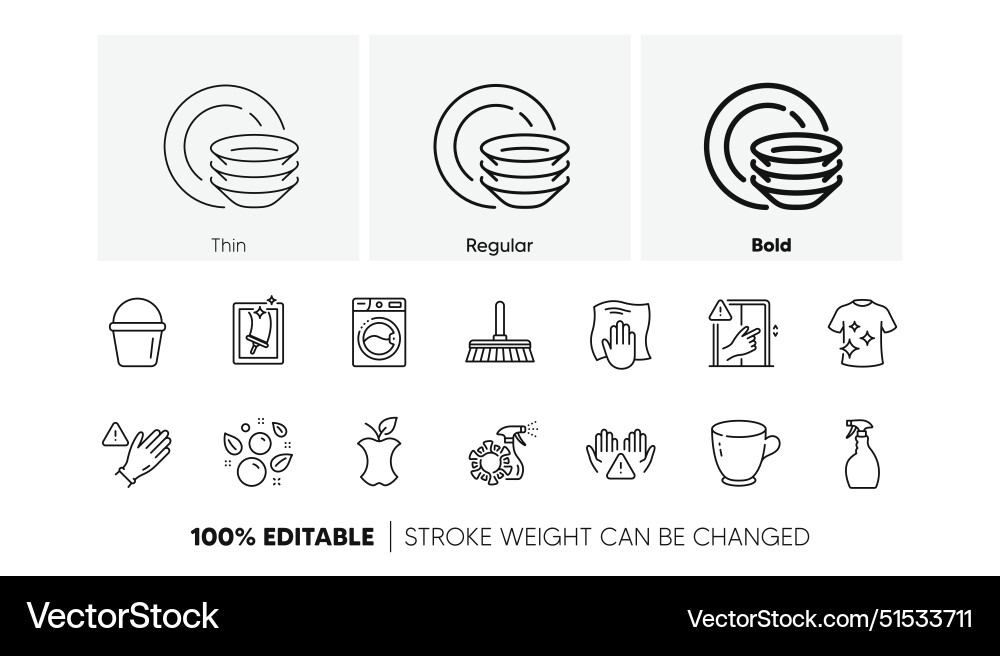 Tea cup spray and window cleaning line icons Vector Image