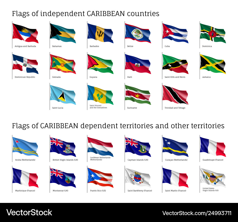 Wavy flags caribbean countries Royalty Free Vector Image