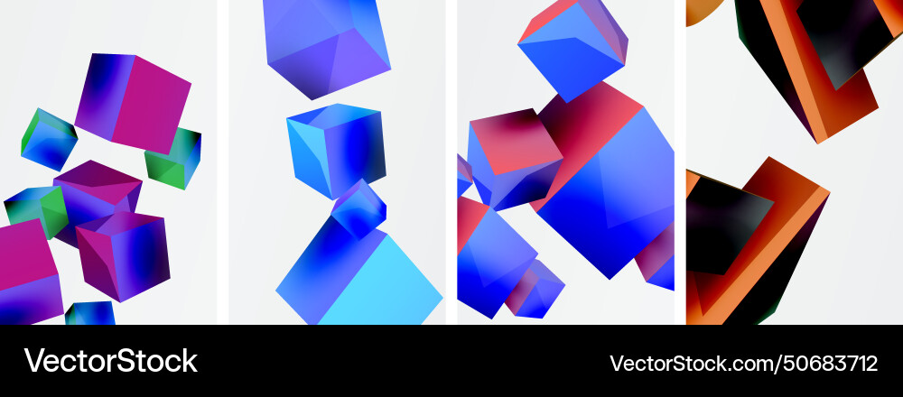 Flying 3d shapes cubes and other geometric Vector Image