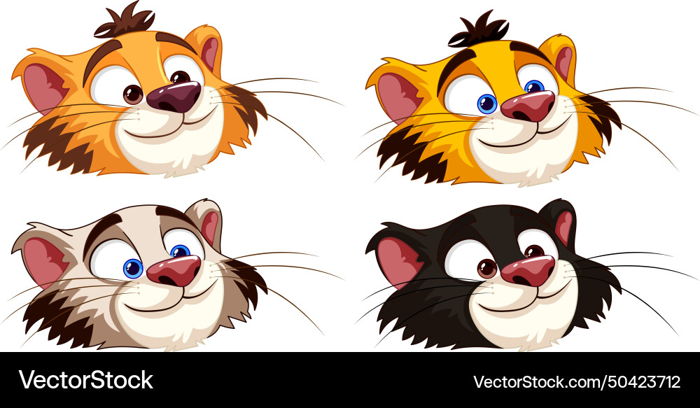 Four cartoon cat faces showing various emotions Vector Image
