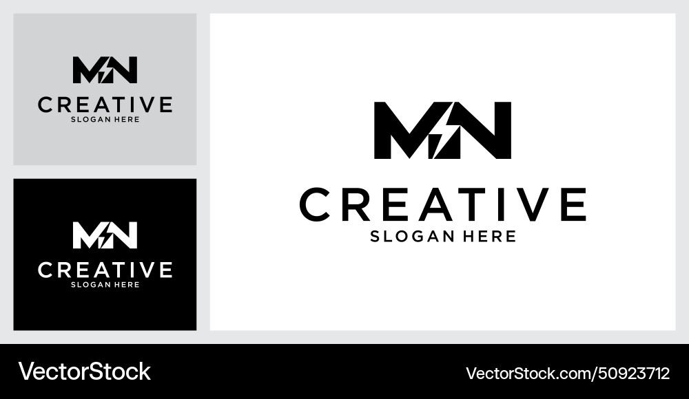 Initial mn letter logo with lightning bolt Vector Image