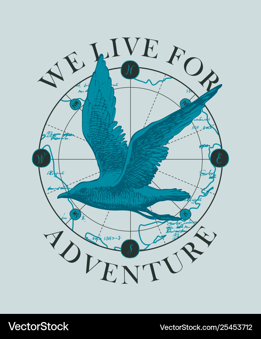 Retro travel banner with old map and seagull Vector Image
