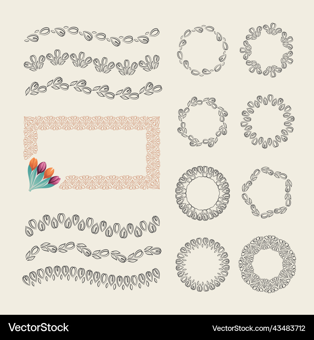 Simple line art tulips pattern brushes set Vector Image