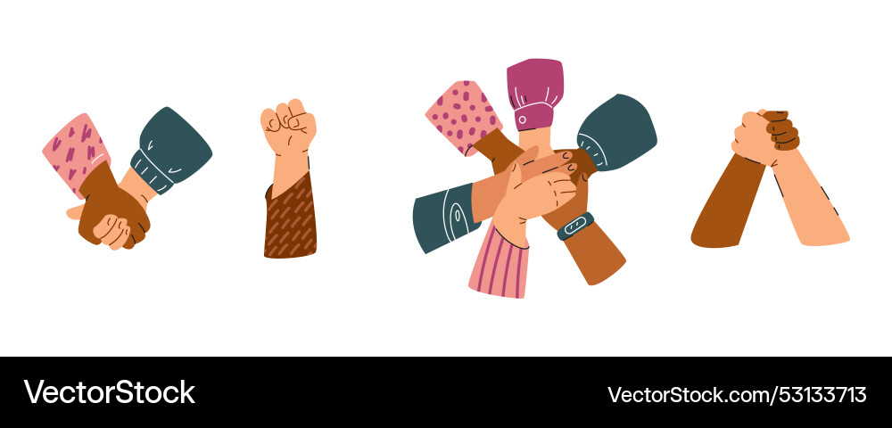 Intertwined hands for equality set Royalty Free Vector Image