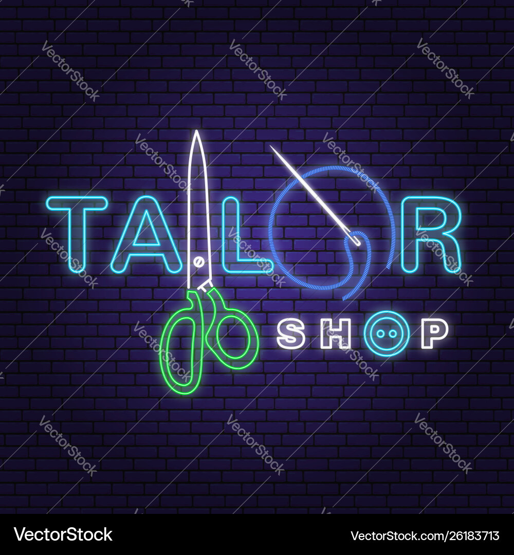 Neon Tailor Shop Emblem Royalty Free Vector Image