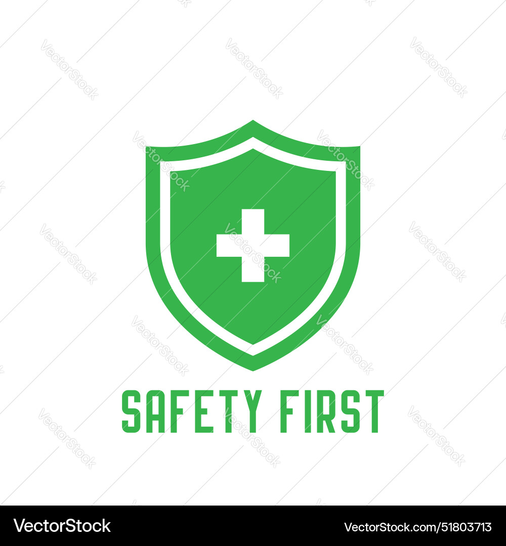 Safety first green shield icon Royalty Free Vector Image