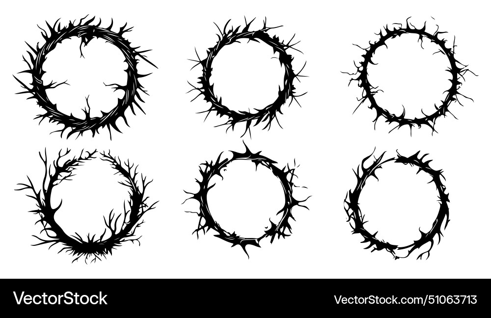 Thorn Circle Frame Set - Gothic Tattoo Royalty Free Vector
