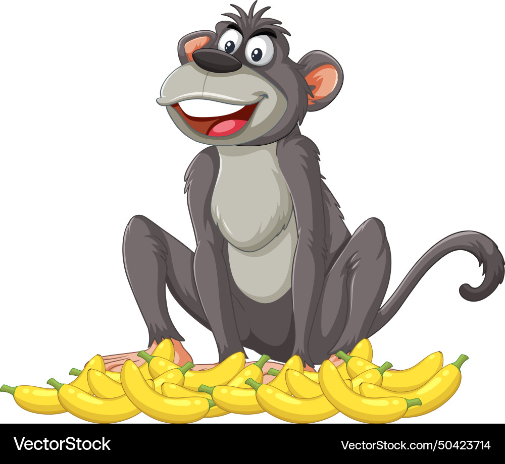 A happy cartoon monkey surrounded by bananas Vector Image