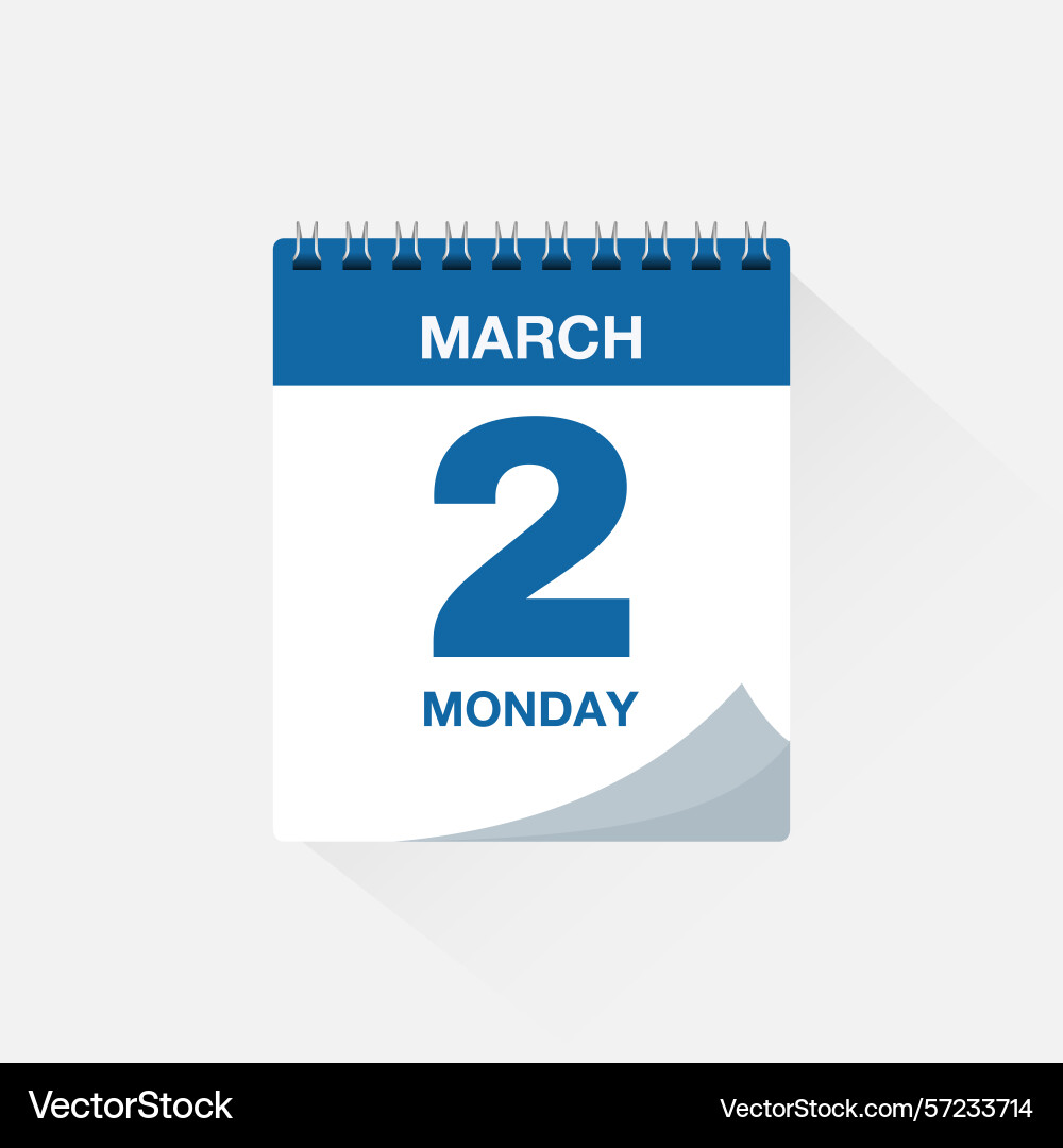 Calendar with date march 2 day icon Royalty Free Vector