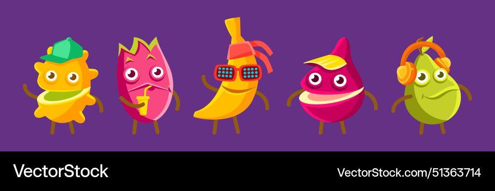 Funny cartoon fruit character with cool funky face