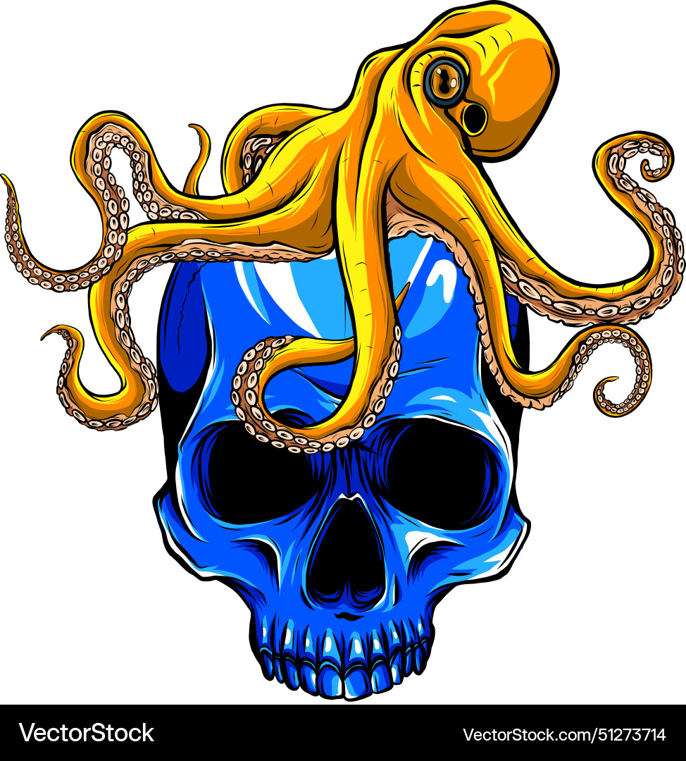 Green kraken with red skull Royalty Free Vector Image