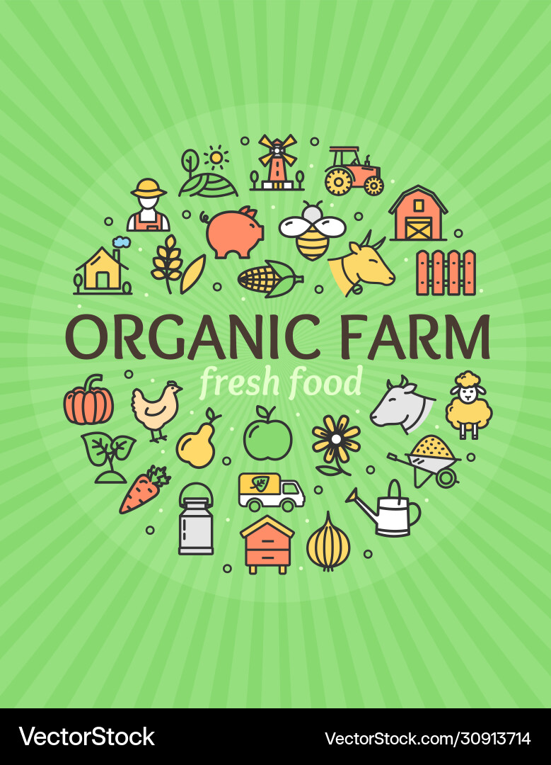 Organic farm signs round design template thin line