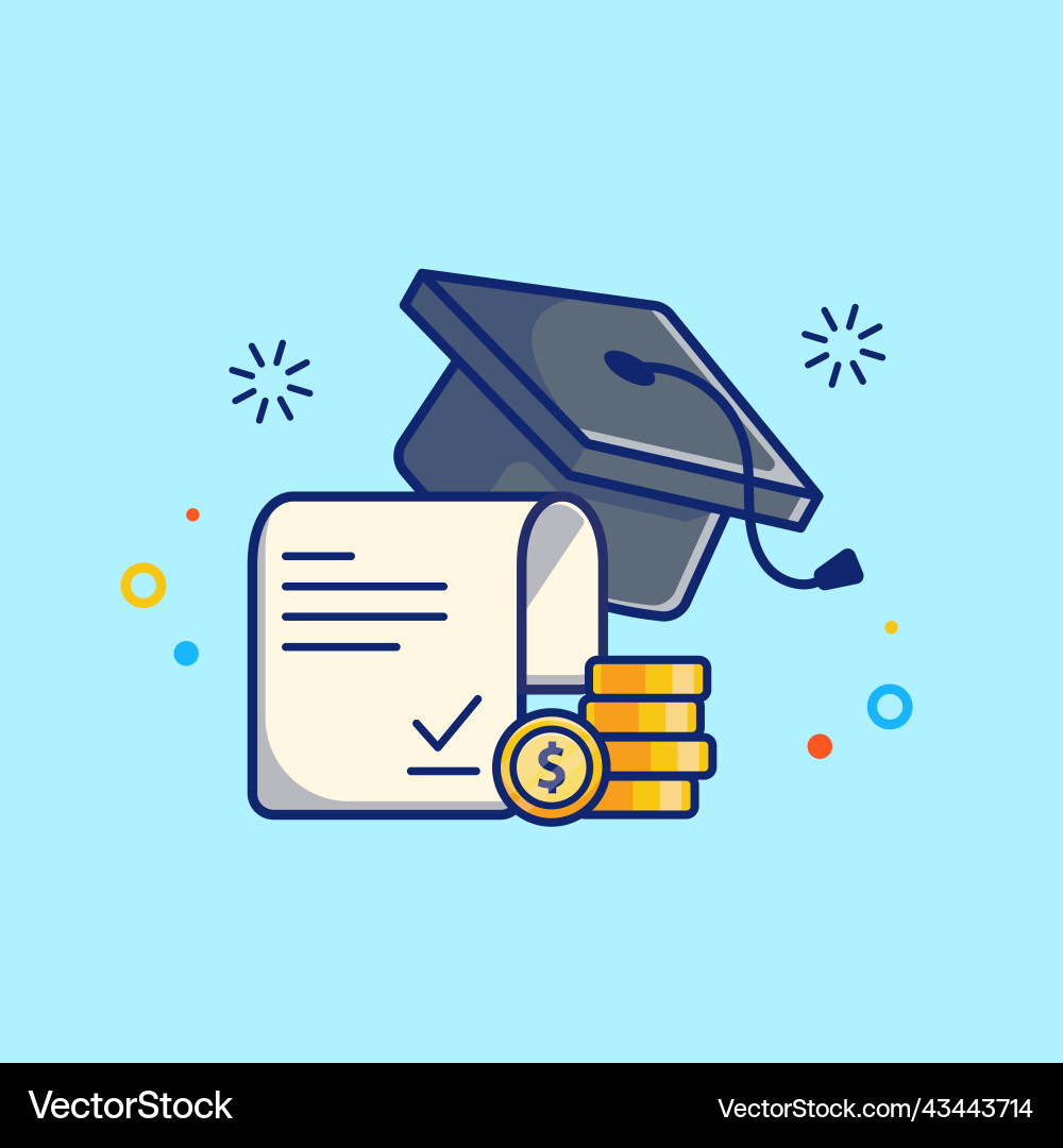 Scholarship graduation cap certificate and coin Vector Image