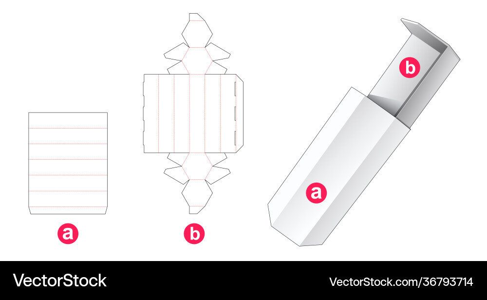 Sliding hexagonal box die cut template Royalty Free Vector