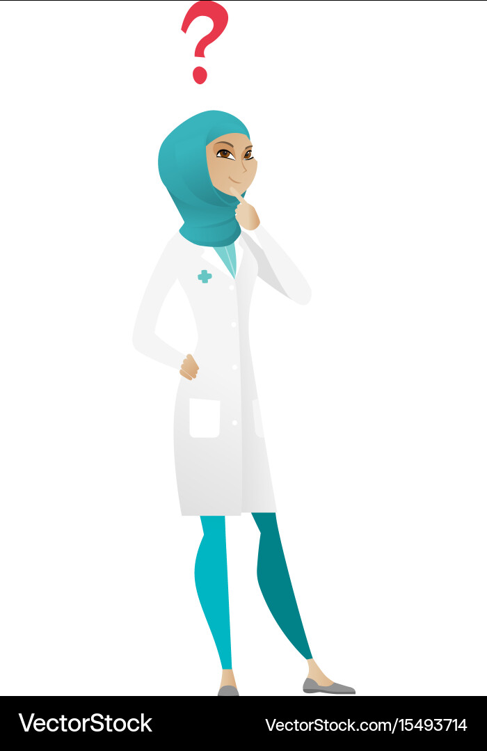 Thinking doctor with question mark Royalty Free Vector Image