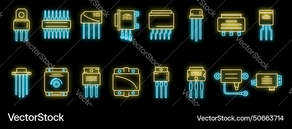 Voltage regulator icons set neon Royalty Free Vector Image Voltage regulator icons set neon Royalty Free Vector Image