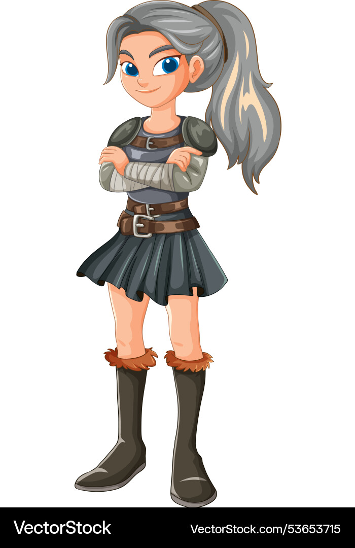 Animierter Krieger mit Rüstung und zuversichtlicher Haltung