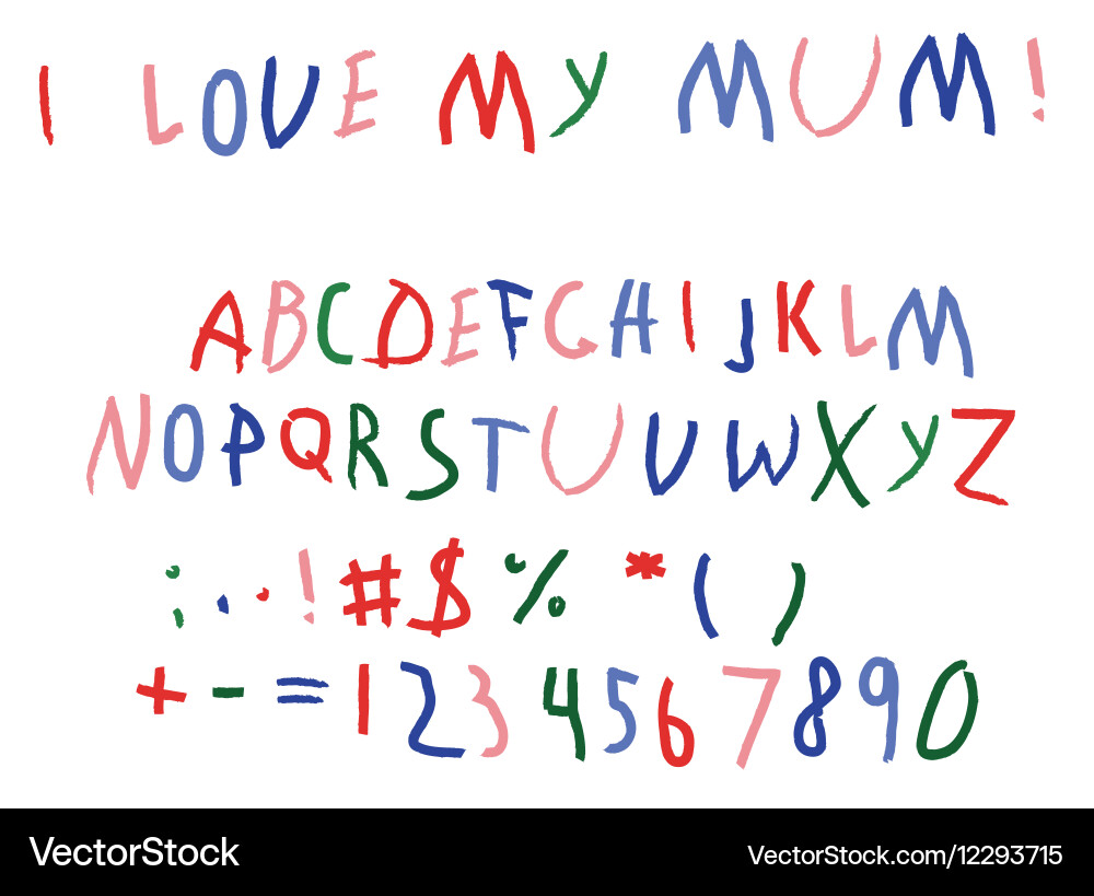 Child baby script letters font hand writing Vector Image