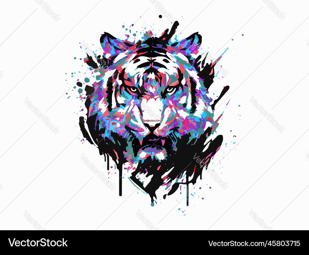 Ferocious roaring tiger abstract ink Royalty Free Vector