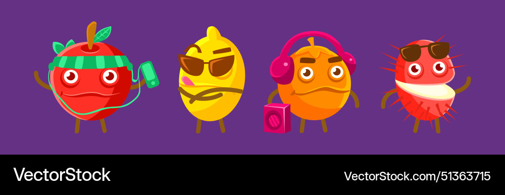 Funny cartoon fruit character with cool funky face