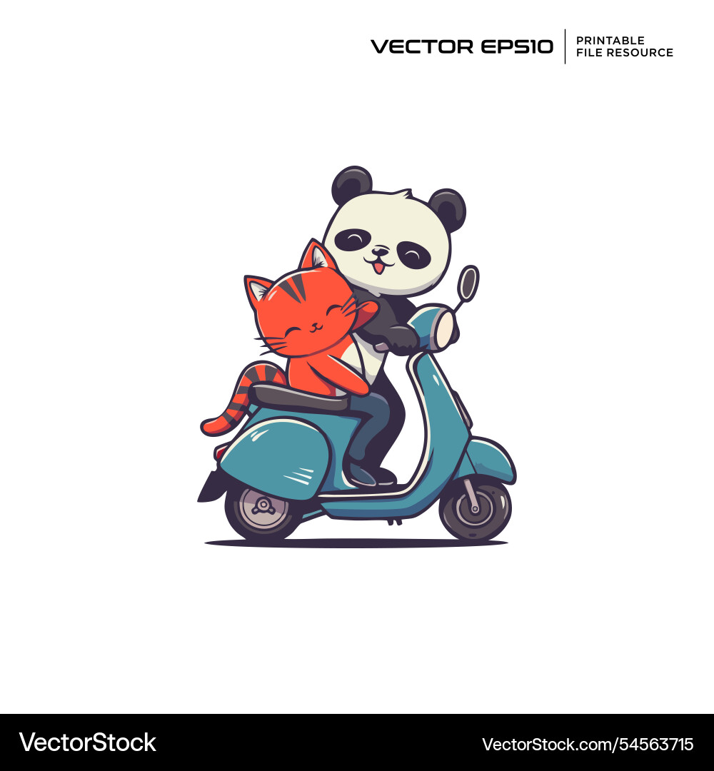 Panda riding scooter character mascot logo Vector Image