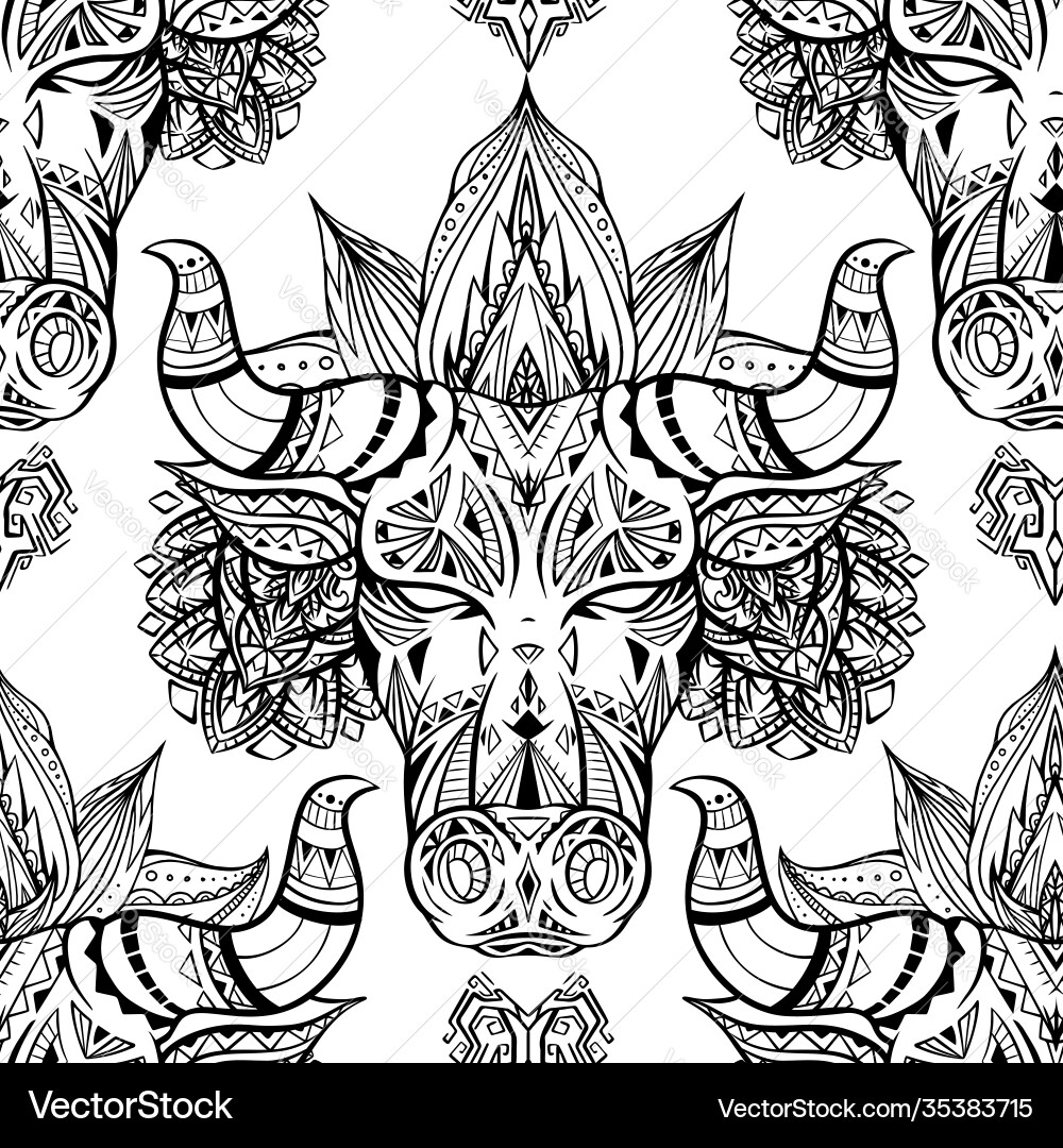 Seamless pattern with ethnic bull head Royalty Free Vector