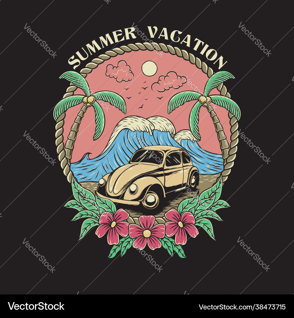 Vintage Summer Beach Vacation Royalty Free Vector Image