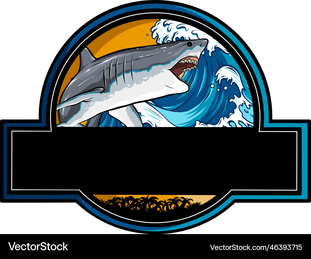 White shark fish logo with wave Royalty Free Vector Image