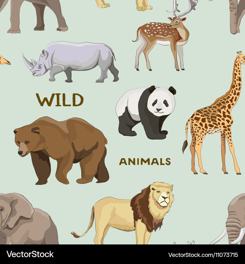 Wild animals set pattern Royalty Free Vector Image