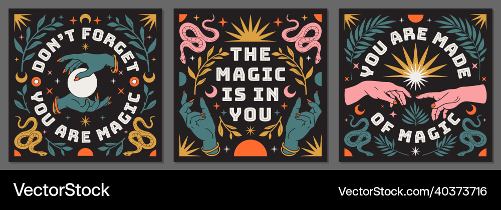 Boho mystical posters with inspirational quotes Vector Image