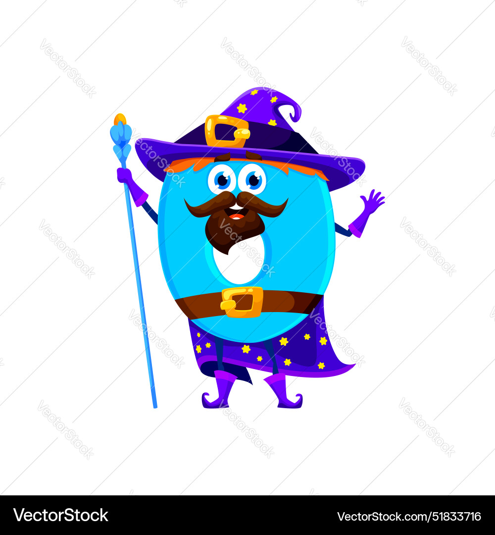 Cartoon halloween math number zero mage character Vector Image