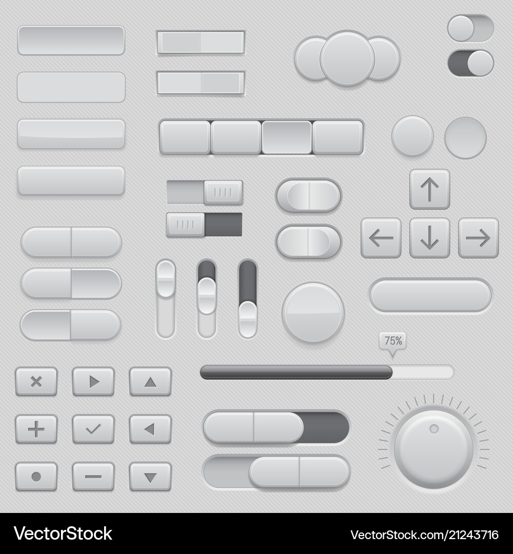 Gray interface buttons and sliders 3d set of ui Vector Image