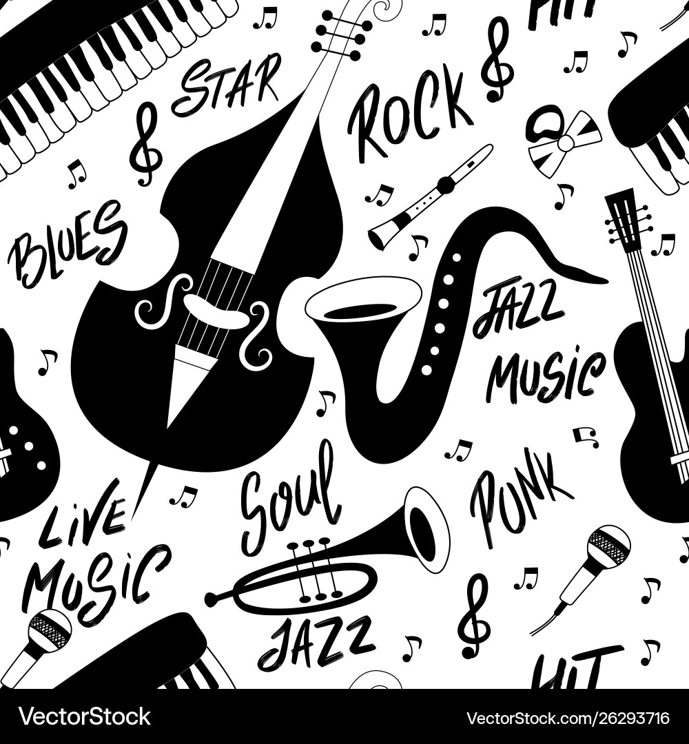Jazz Music Pattern - Musical Instruments Vector Image