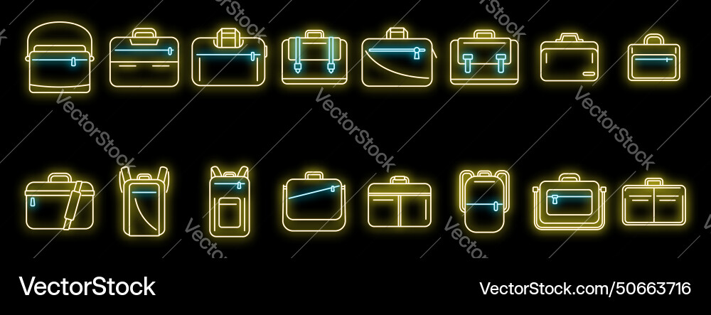 Laptop bag icons set neon Royalty Free Vector Image
