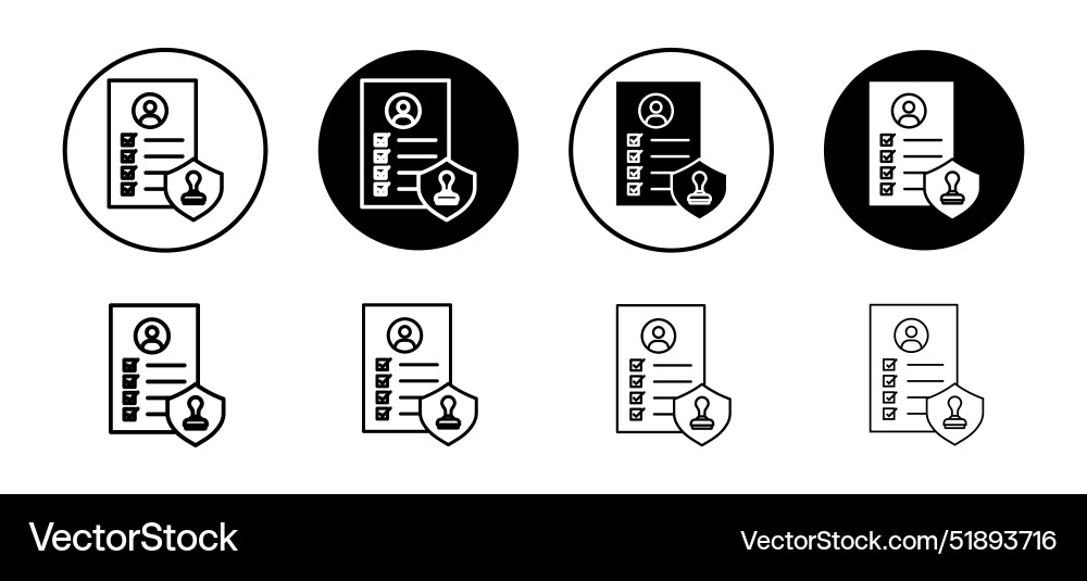 Permit icon set collection outline flat Royalty Free Vector