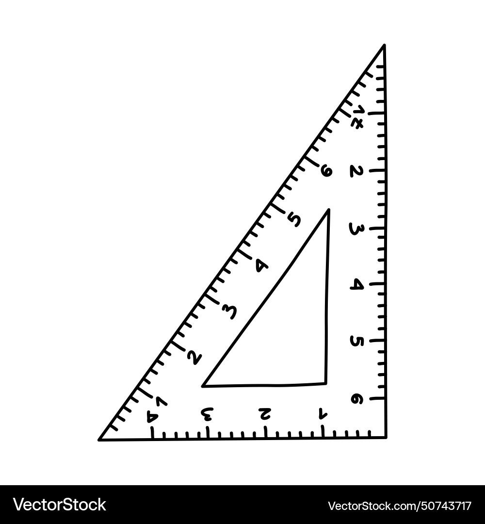 Cute doodle plastic triangle ruler with outline Vector Image