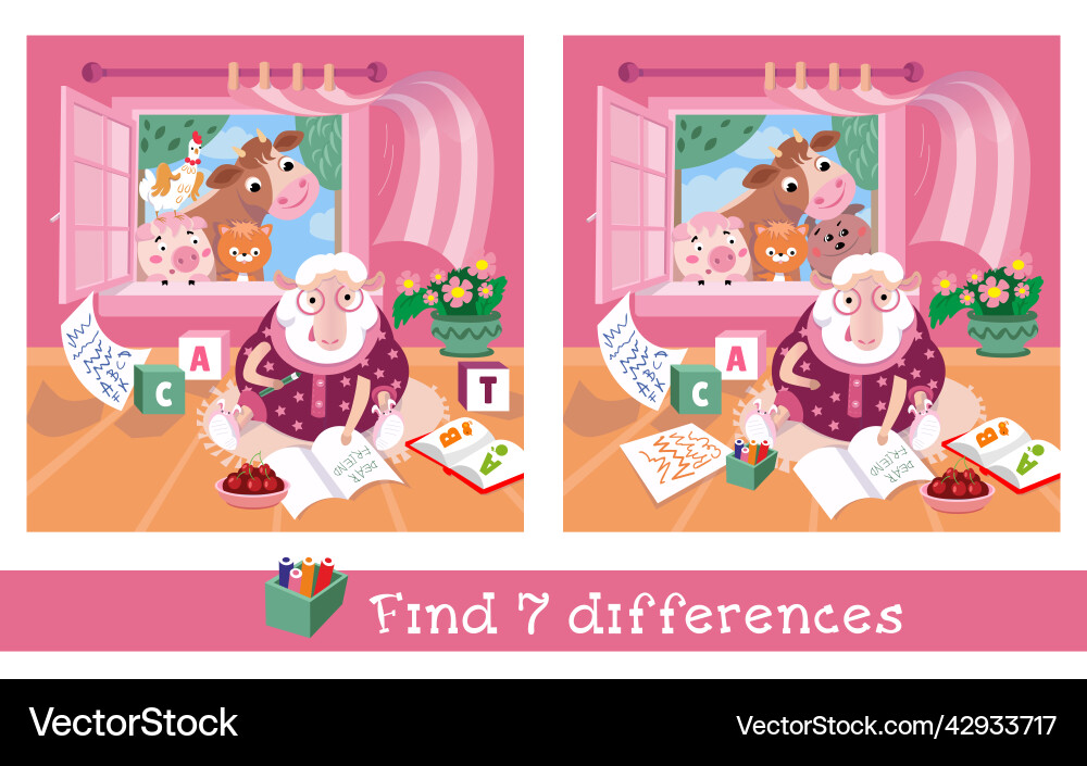 Find 7 differences game for children activity Vector Image