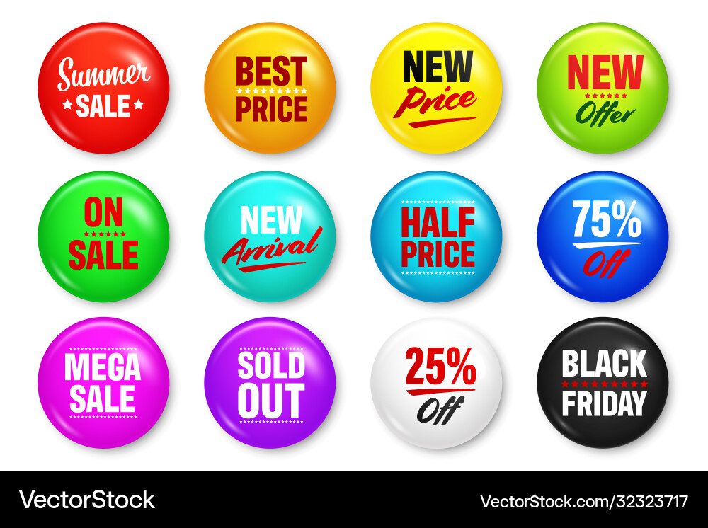 Realistic badges with text product promotion Vector Image
