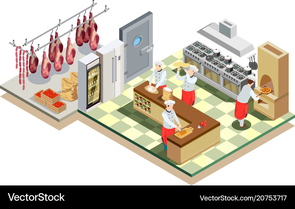 Restaurant kitchen isometric composition Vector Image