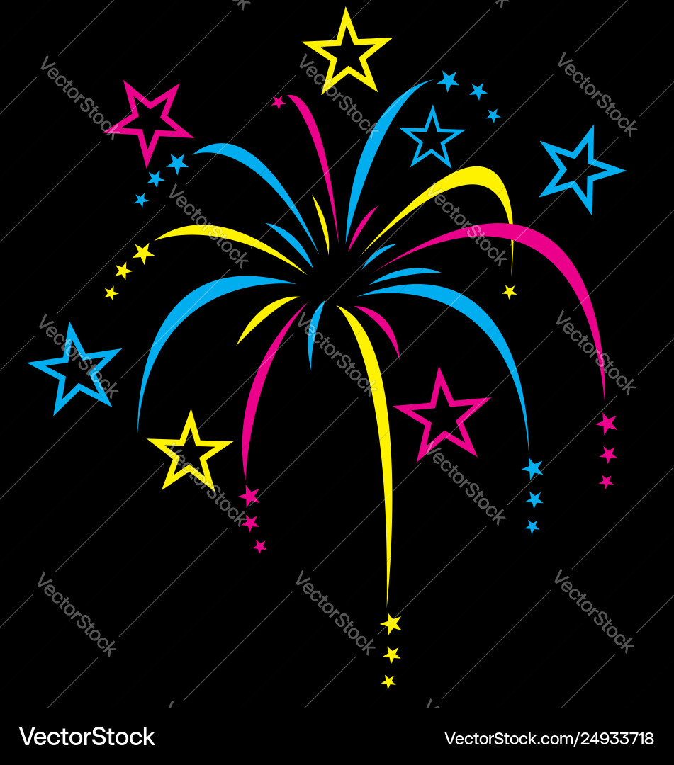 Colourful stylized fireworks Royalty Free Vector Image