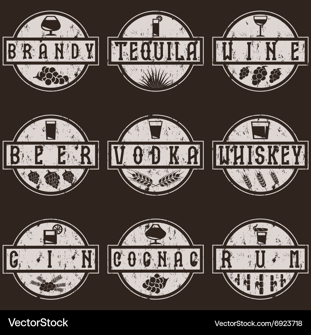 Grunge Alcohol Drink Labels Royalty Free Vector Image